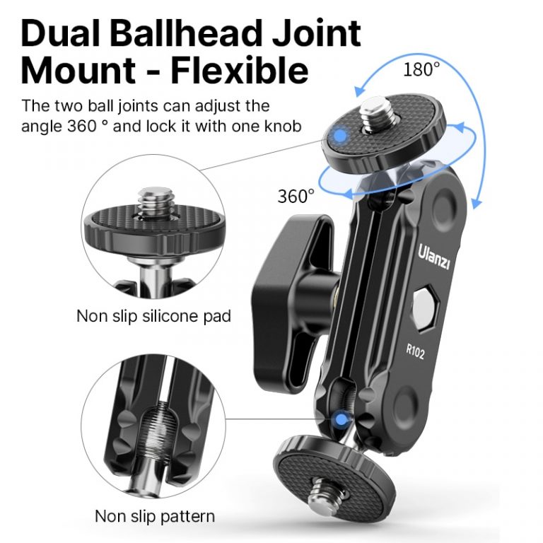 Ulanzi-R102 Double 360 ° Ball Heads Magic Arm Holder, 1,4 “Screw Mount ...